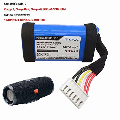 Youejoeq 10200mAh jbl Charge 4 Battery Replacement for JBL Charge 4, Charge 4BLK, Charge 4J, CHARGE4BLUAM,fits Part no 1INR19/66-3,ID998, SUN-INTE-118, IY1068