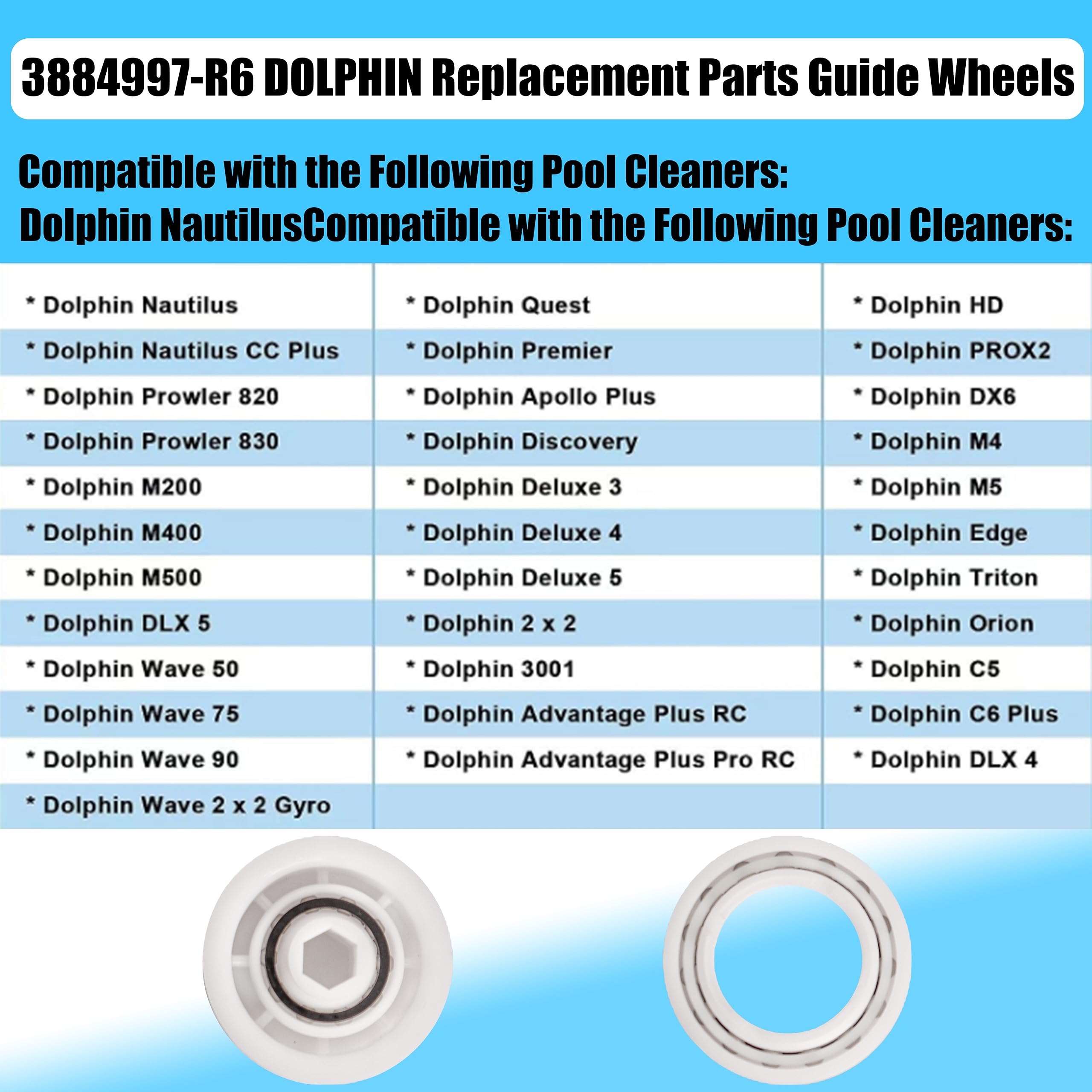 Axfvd 3884997-R6 Guide Wheels Pully Gears Replacement, with 4 Pack Guide Wheels and 2 Pully Gears for Maytronics Dolphin Nautilus CC Plus M200/M400/M500 and Dx3/Dx4/Dx6 Premier Pool Cleaner