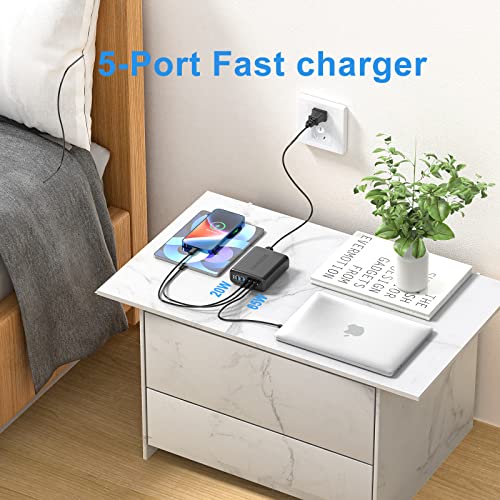 USB C Fast Charger, CHANEDE 120W Compact 5 Port USB C Charging Station,Laptop Portable USB C Wall Charger PD Adapter 3 USB C and 2 QC USB A for Notebook MacBook Pro/Air, Galaxy, iPhone, Dell XPS IPad