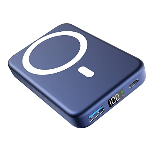 vatemax Power Bank Fast Charging, 10000mah Portable Charger Power Bank Magnetic Portable Charger 22.5W Wireless Power Bank USB PD QC3.0 Type-C Led Display Magnetic Power Bank (Blue)
