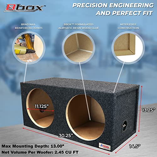 Bbox Dual Sealed 12 Inch Subwoofer Enclosure - SPL Tuned Car Subwoofer Boxes & Enclosures - Premium Subwoofer Box Improves Audio Quality, Sound & Bass - Nickel Finish Subwoofer Terminals - Charcoal