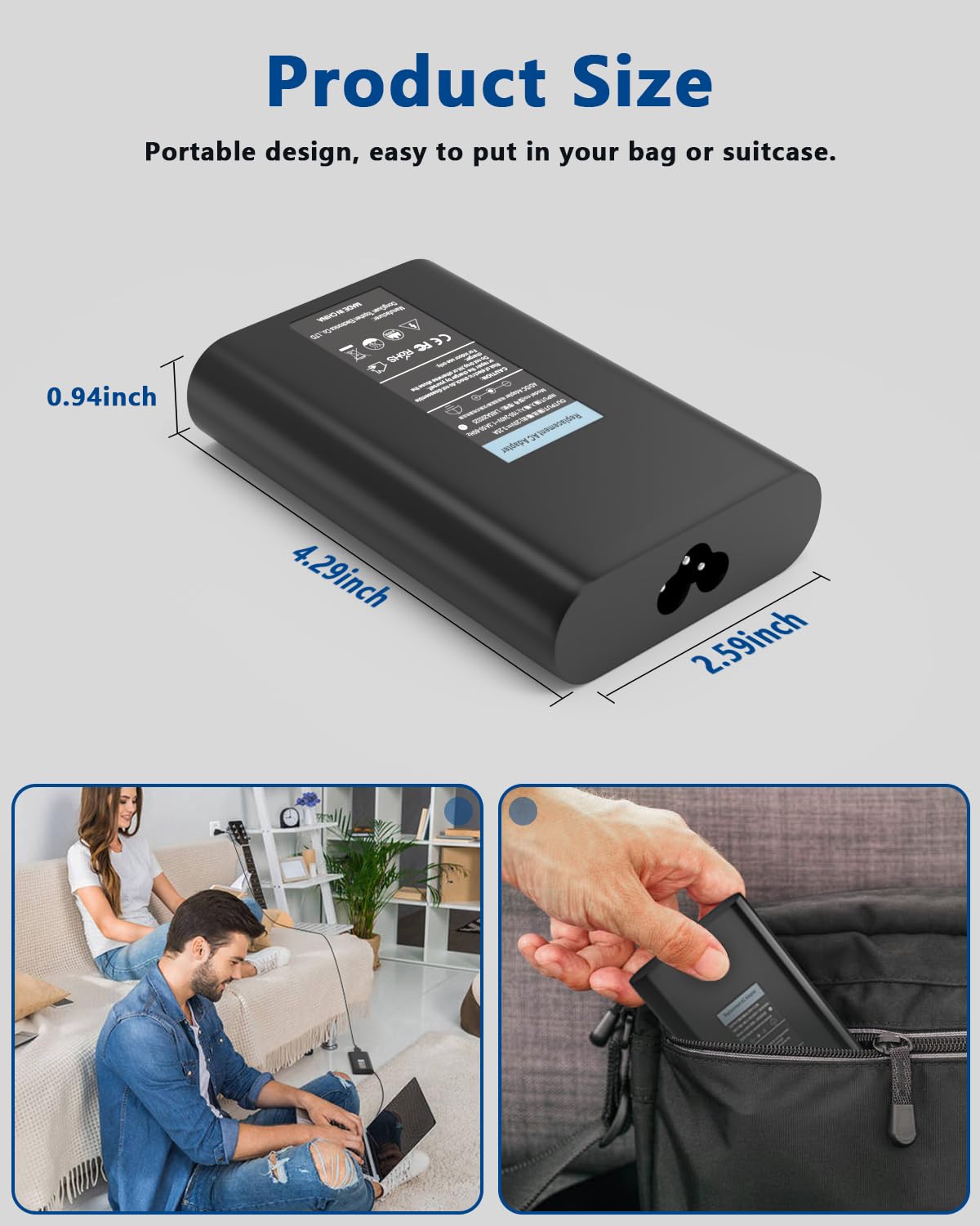 Charger for Dell 65W USB-C Laptop Charger for XPS and Latitude - Power Cord Included