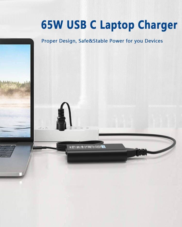 Charger for Dell 65W USB-C Laptop Charger for XPS and Latitude - Power Cord Included