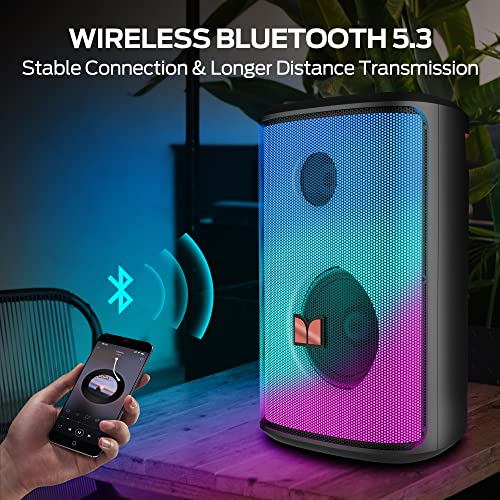 Monster Sparkle Loud Bluetooth Speaker 80W, Party Speaker with Powerful Sound and Heavy Bass, Full Screen Colorful Lights, 24H Playtime, AUX, USB Playback, Portable Waterproof Speaker for Outdoor Home