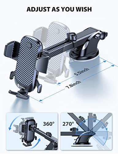 VICSEED Auto Lock Phone Mount for Car [Super Strong Suction & No fall] Car Phone Holder Mount Adjustable Long Arm Hands Free Cell Phone Holder Car Windshield Dashboard Vent for All Phones & Thick Case