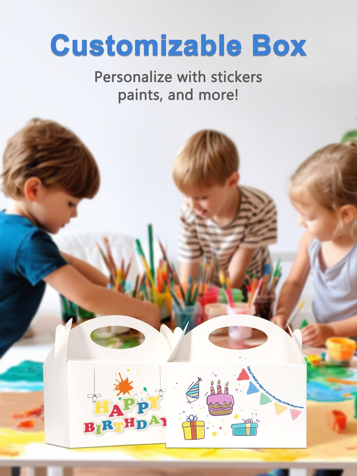 Shallive 12 Pcs Small Party Treat Boxes, 6 Inch Candy Cookie Goodie Gift Bags Gable Box for Kids Birthday Party, White