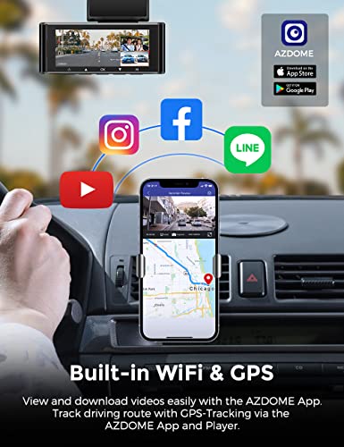 AZDOME 4K Dual Dash Cam, Built in WiFi GPS, with 64GB Card, Front 4K and Rear 1080P Car Dashboard Camera Recorder, 3.19" IPS, Night Vision, Capacitor, Parking Mode, Support 256GB Max M550-2CH