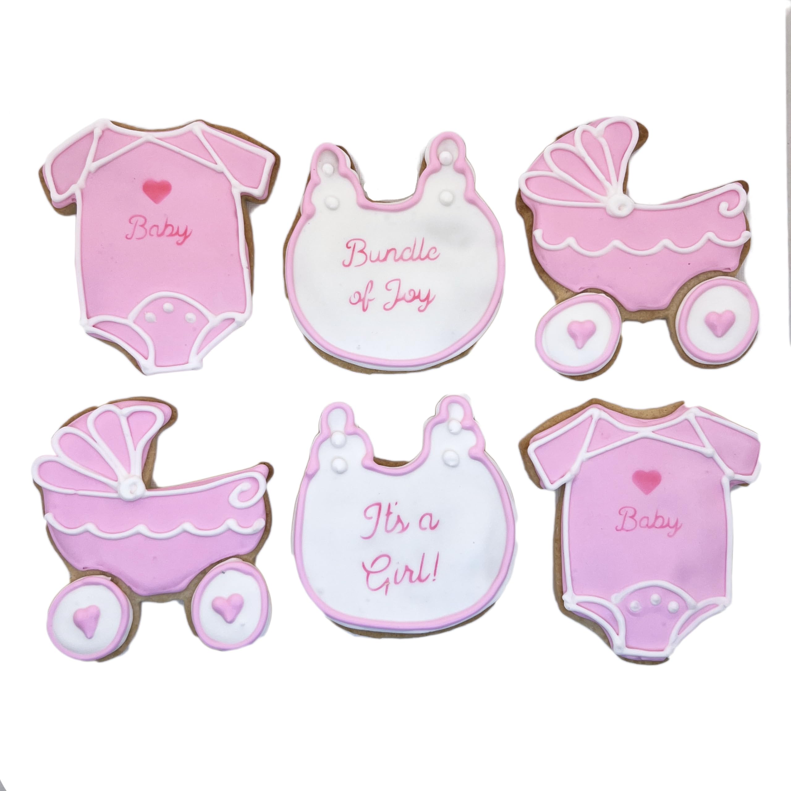 Pink Girl Baby Shower Assortment Cookies- 6 Decorated Crunchy Shortbread Cookies Individually Wrapped With Bow by BakersDozenToGo