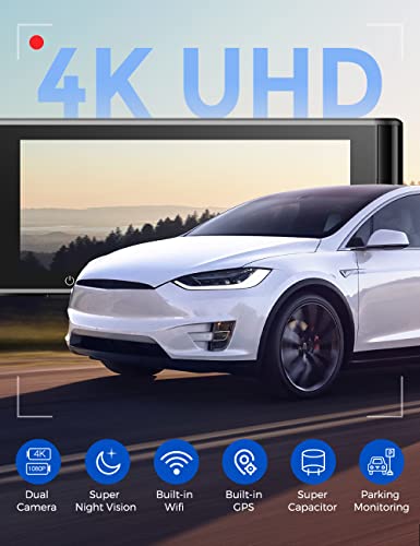 AZDOME 4K Dual Dash Cam, Built in WiFi GPS, with 64GB Card, Front 4K and Rear 1080P Car Dashboard Camera Recorder, 3.19" IPS, Night Vision, Capacitor, Parking Mode, Support 256GB Max M550-2CH