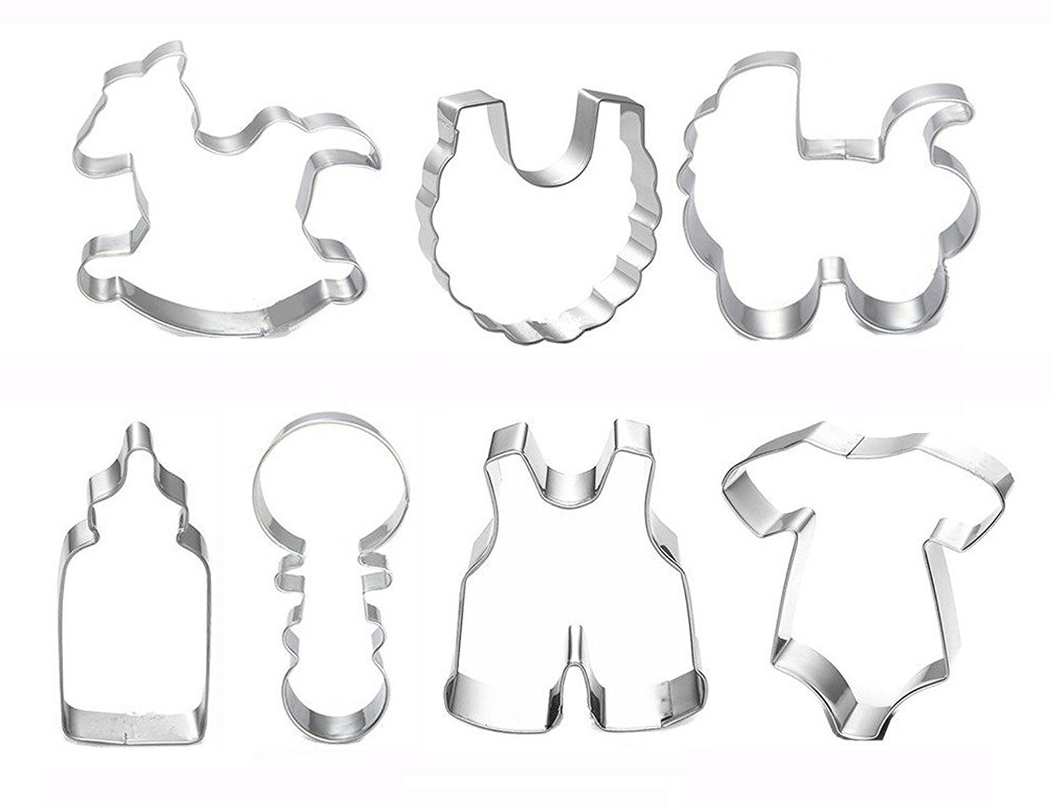JUMUU Baby Shower Theme Buggy Rocking Horse Bottle Cookie Cutter (7 Piece Set)