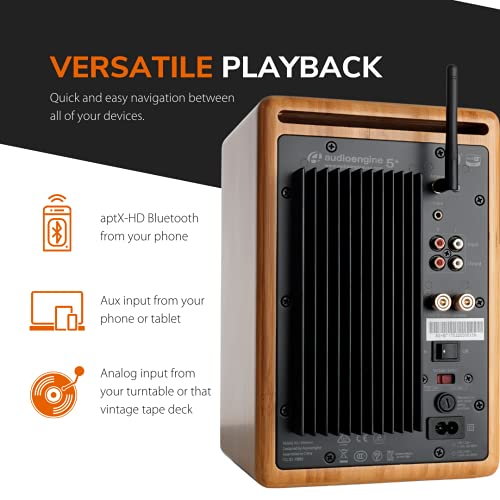 Audioengine A5+ Plus Powered Bluetooth Speakers and DS2 Desktop Speaker Stands Bundle (Bamboo)