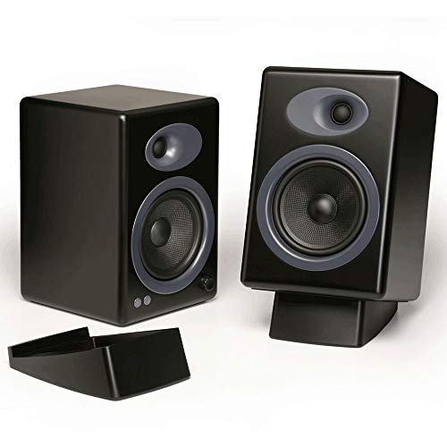 Audioengine A5+ Plus Powered Bluetooth Speakers and DS2 Desktop Speaker Stands Bundle (Bamboo)