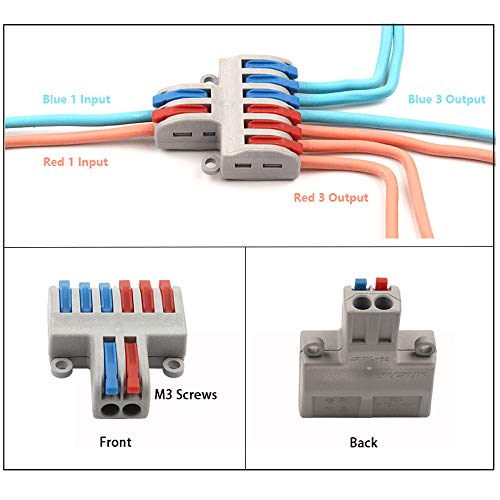 tatoko 10PCS Mini Fast Wire Connector Universal Wiring Cable Connector Push-in Conductor Terminal Block Two in and Six Out