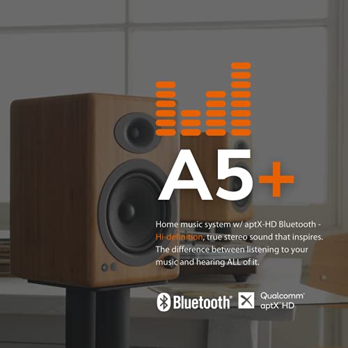 Audioengine A5+ Plus Powered Bluetooth Speakers and DS2 Desktop Speaker Stands Bundle (Bamboo)