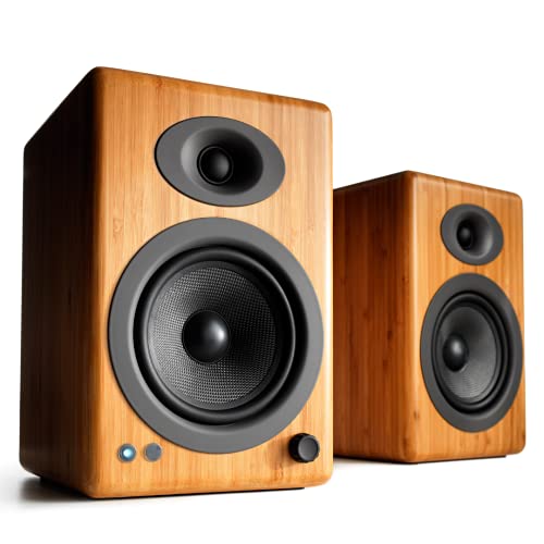 Audioengine A5+ Plus Powered Bluetooth Speakers and DS2 Desktop Speaker Stands Bundle (Bamboo)