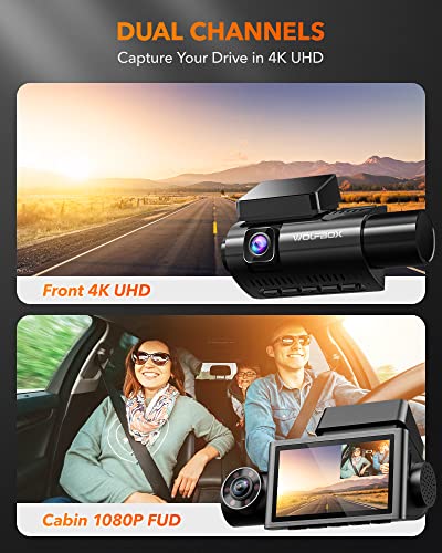 WOLFBOX i07 Dash Cam, 3 Channel Dash Cam with WiFi GPS, 4K+1080P Dash Camera Front and Inside, 2.5K 1600P+1080P+1080P Dashcam Front Rear and Cabin, 3" LCD Super IR Night Vision, Smart Parking Monitor