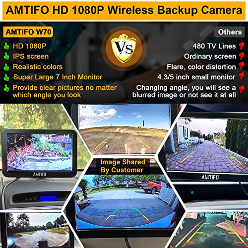 AMTIFO Wireless Backup Camera Car HD 1080P WiFi Rear View System 7 Inch Monitor Kit Truck Camper RV Hitch Auto License Plate Back Cam W70