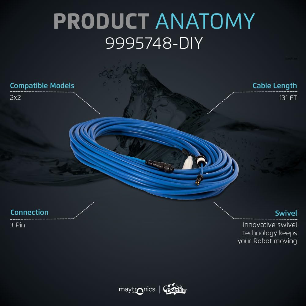Dolphin Genuine Replacement Part β Durable 131 FT Blue Cable with Swivel for Tangle-Free Operation β 9995748-DIY