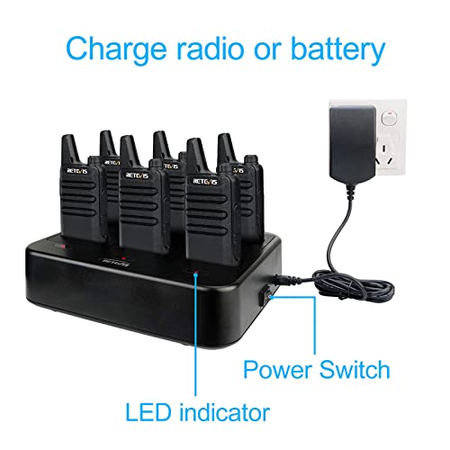 Retevis RT22 Walkie Talkies (6 Pack) with 2 Way Radio Headset (6 Pack), Rechargeable Hands Free 2 Way Radio, with 6 Way Multi Gang Charger, Walkie Talkie Adjustable D-Shaped Headset with PTT