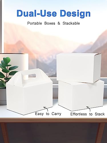 Shallive 25 Pcs Large Treat Boxes 9x6x6 Inch White Gable Gift Boxes with Handle Kraft Lunch Boxes Recycled Paper Gift Bags Take Out Cookie Boxes Welcome Boxes Candy Bags For Wedding Birthday Party Supplies