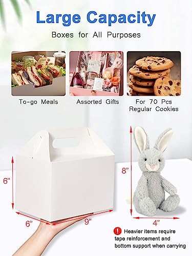 Shallive 25 Pcs Large Treat Boxes 9x6x6 Inch White Gable Gift Boxes with Handle Kraft Lunch Boxes Recycled Paper Gift Bags Take Out Cookie Boxes Welcome Boxes Candy Bags For Wedding Birthday Party Supplies