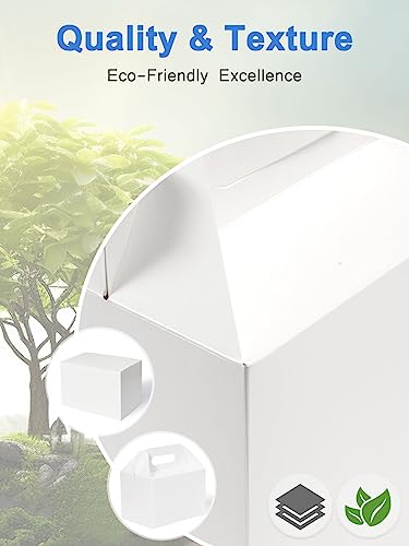 Shallive 25 Pcs Large Treat Boxes 9x6x6 Inch White Gable Gift Boxes with Handle Kraft Lunch Boxes Recycled Paper Gift Bags Take Out Cookie Boxes Welcome Boxes Candy Bags For Wedding Birthday Party Supplies