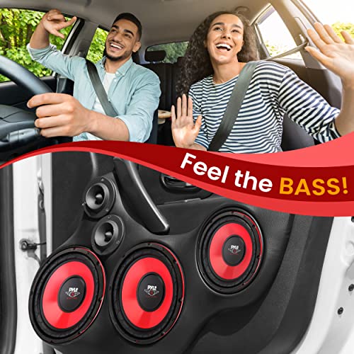 Pyle Car Vehicle Subwoofer Audio Speaker - 10 Inch Red Electro-Plated Cone, Red Plastic Basket, 1.5β Kapton Voice Coil, 4 Ohm Impedance, 600 Watt Power, for Vehicle Stereo Sound System - Pyle PLW10RD