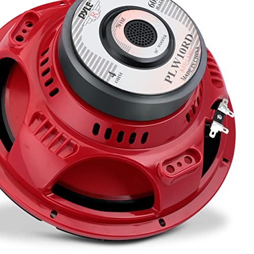 Pyle Car Vehicle Subwoofer Audio Speaker - 10 Inch Red Electro-Plated Cone, Red Plastic Basket, 1.5β Kapton Voice Coil, 4 Ohm Impedance, 600 Watt Power, for Vehicle Stereo Sound System - Pyle PLW10RD