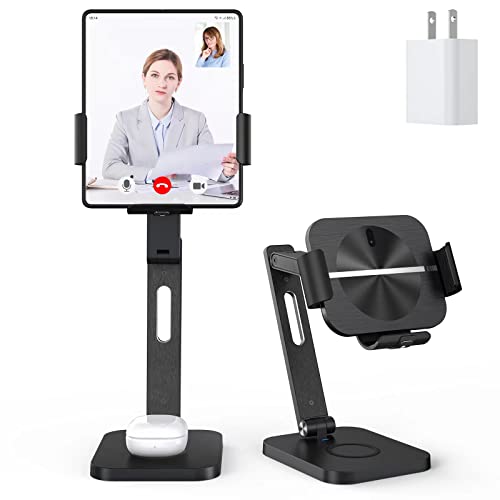 MAKAQI 2 in 1 Charging Station for Z Fold 4/3/2, Aluminium Alloy 3 Coils Fast Wireless Charger Stand for Samsung Galaxy Buds 2 Pro/Buds Pro/Buds 2 / Buds Live (with 20W Adapter)