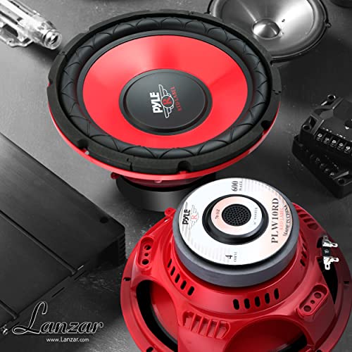 Pyle Car Vehicle Subwoofer Audio Speaker - 10 Inch Red Electro-Plated Cone, Red Plastic Basket, 1.5β Kapton Voice Coil, 4 Ohm Impedance, 600 Watt Power, for Vehicle Stereo Sound System - Pyle PLW10RD
