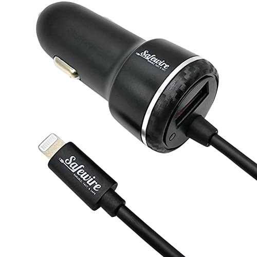 Apple Certified iPhone Car Charger - Ultra Durable 4ft Coiled Lightning Cable - 5.4 Amp Rapid Power - iPhone 14 13 12 11 Pro Max XS XR X 8 Plus 7 6 SE 5S 5 iPad Mini Air iPod - Extra USB Port (Black)