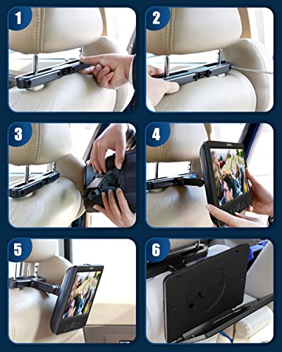 WONNIE 10.5" Two DVD Players Dual Screen for Car Portable CD Player Play a Same or Two Different Movies with Two Mounting Brackets, 5-Hour Rechargeable Battery, Support USB/SD Card Reader