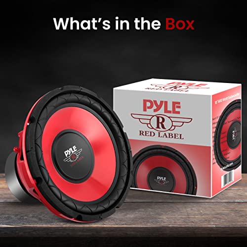 Pyle Car Vehicle Subwoofer Audio Speaker - 10 Inch Red Electro-Plated Cone, Red Plastic Basket, 1.5β Kapton Voice Coil, 4 Ohm Impedance, 600 Watt Power, for Vehicle Stereo Sound System - Pyle PLW10RD