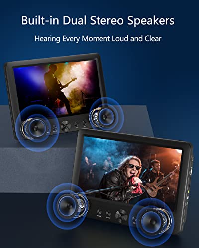 WONNIE 10.5" Two DVD Players Dual Screen for Car Portable CD Player Play a Same or Two Different Movies with Two Mounting Brackets, 5-Hour Rechargeable Battery, Support USB/SD Card Reader
