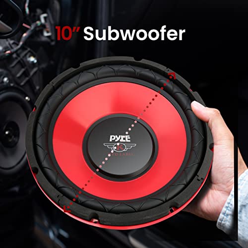 Pyle Car Vehicle Subwoofer Audio Speaker - 10 Inch Red Electro-Plated Cone, Red Plastic Basket, 1.5β Kapton Voice Coil, 4 Ohm Impedance, 600 Watt Power, for Vehicle Stereo Sound System - Pyle PLW10RD