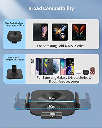 MAKAQI 2 in 1 Charging Station for Z Fold 4/3/2, Aluminium Alloy 3 Coils Fast Wireless Charger Stand for Samsung Galaxy Buds 2 Pro/Buds Pro/Buds 2 / Buds Live (with 20W Adapter)