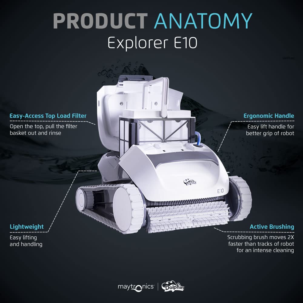 Dolphin (2025 Model) E10 Automatic Robotic Pool Vacuum Cleaner Includes Caddy and Classic Cover for Storage and Protection, Ideal for Above-Ground Pools up to 30 FT in Length