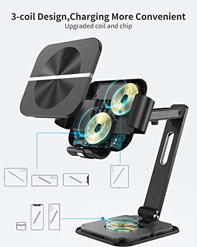 MAKAQI 2 in 1 Charging Station for Z Fold 4/3/2, Aluminium Alloy 3 Coils Fast Wireless Charger Stand for Samsung Galaxy Buds 2 Pro/Buds Pro/Buds 2 / Buds Live (with 20W Adapter)