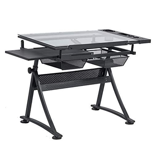 Drafting Desk, Adjustable Glass Drafting Table,Versatile Art Study Table,with Storage Drawers,Art Studio Design Sketching Painting Work Station