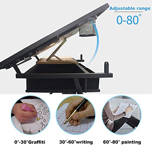 Drafting Desk, Adjustable Glass Drafting Table,Versatile Art Study Table,with Storage Drawers,Art Studio Design Sketching Painting Work Station
