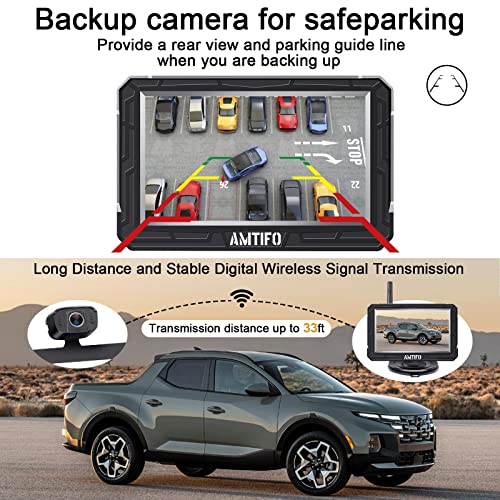 AMTIFO Wireless Backup Camera HD 1080P Car Truck Bluetooth Rear View 4.3 Inch Monitor System License Plate Back Cam Super Night Vision Digital Stable Signal A18