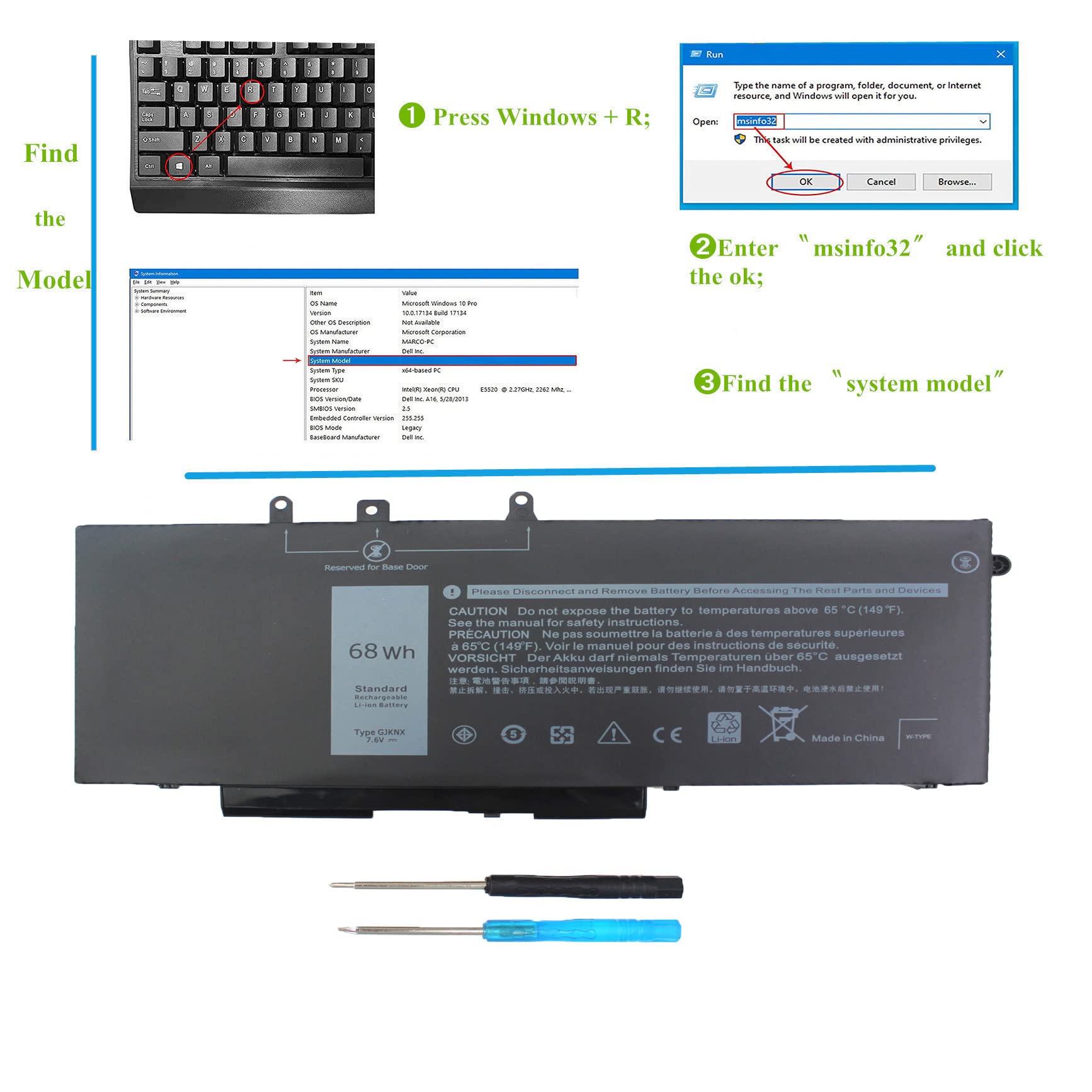68Wh GJKNX Laptop Battery for Dell Latitude 5580 5480 5280 5490 5590 5491 5591 5288 5488 5495 E5480 E5580 E5490 E5590 E5591 Precision 15 3520 3530 M3520 M3530 GD1JP 5YHR4 451-BBZG DY9NT 0DY9NT 0GD1JP