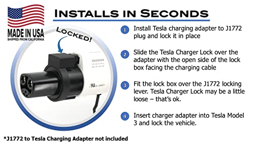 Upgraded j1772 Charger Adapter Lock | Carbon Composite | for Tesla Model 3 / Y (with Sticker)