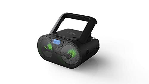 Riptunes CD Player Bluetooth Boombox AM/FM Portable Radio, Digital LCD MP3/CD, USB, mSD, Aux, Headphone Jack Stereo Sound System with Enhanced Bass, LCD Display with Remote, Black