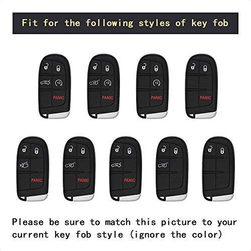 TANGSEN Smart Key Fob Case Cover Compatible with Chrysler 200 300 Dodge Challenger Charger Dart for Jeep Cherokee Compass Grand Cherokee SRT Hellcat Silicone Rubber Luminous Black