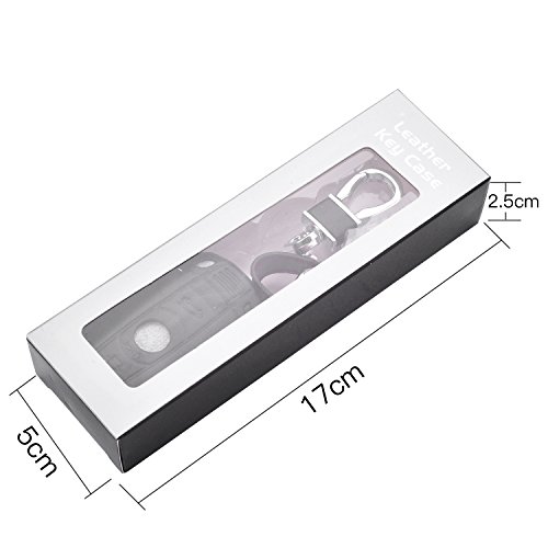 Royalfox(TM) Luxury 3 Buttons Genuine Leather Smart keyless Entry Remote Key Fob case Cover for BMW 1 2 4 5 6 Series,for bmw old smart key,with Keychain