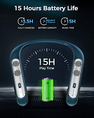 Bluenin Portable Wearable Neckband Bluetooth Speakers, Wireless Collar Speaker CVC 8.0 Noise Cancelling 3D Sound Personal Sport Speaker with Mic(Navy Blue)