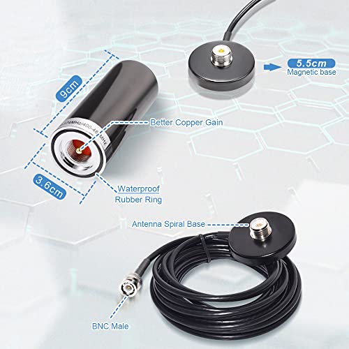 wlaniot Vehicle/Car Mobile Radio VHF/UHF Dual Band Antenna BNC Male Connector Magnetic Base Mount 5M RG58 Cable for BC125AT Scanner