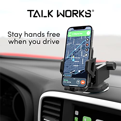 TALK WORKS Car Windshield & Dash Phone Holder Compatible w/iPhone 13/13 Pro/13 Pro Max/14/14 Plus/14 Pro/14 Pro Max, Apple & Android Smartphones - Adjustable Suction Mount (Black)