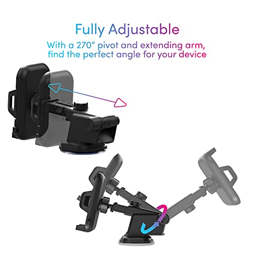 TALK WORKS Car Windshield & Dash Phone Holder Compatible w/iPhone 13/13 Pro/13 Pro Max/14/14 Plus/14 Pro/14 Pro Max, Apple & Android Smartphones - Adjustable Suction Mount (Black)